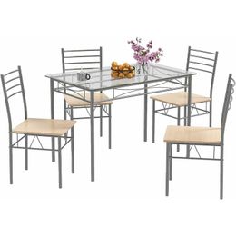 Costway 5 teiliges Esstisch Set, Essgruppe aus Glas mit 4 Stühlen & Metallrahmen, Küchentisch Esszimmergruppe 4 Personen platzsparend für Küche, Restaurant