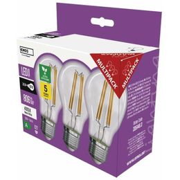 EMOS LED Lampe Edison A60 3er Pack, 3,8W Ersatz für 60W Glühbirne, A Klasse Vintage-Birne mit E27 Sockel, Helligkeit 806 lm, Neutralweiß 4000 K
