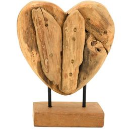 Aubry Gaspard - Herz Figur aus Teakholz auf Holzsockel