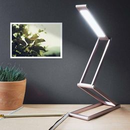 LED-Schreibtischlampe - Drahtlose faltbare Leuchte aus Aluminium mit Micro-USB und abnehmbarem Haken - Wohnzimmer-Nachttischlampe - Roségold