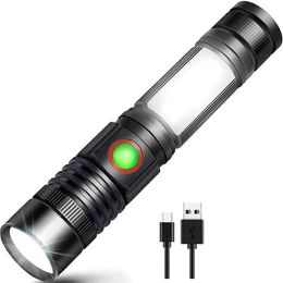 Taschenlampe LED-Taschenlampe usb wiederaufladbar leistungsstarke militärische COB-Lampe tragbare zoombare Taschenlampe für Autowerkstatt Werkstatt