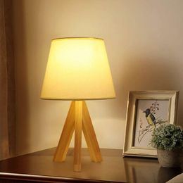 Nachttischlampe Holz Moderne Tischlampe E27 Basis Für Schlafzimmer, Wohnzimmer, Büro Weiß (Glühbirne nicht enthalten)