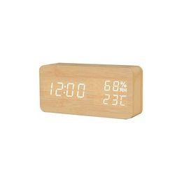 Digitaler Wecker aus Holz, einstellbare Helligkeit, Sprachsteuerung, LED-Uhren, rechteckige Anzeige, Zeit, Temperatur, Wohnkultur - Minkurow