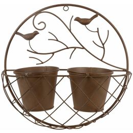 BURI Wand-Blumentopfhalter mit 2 Töpfen braun Metall Pflanzenhalter Garten Wanddeko