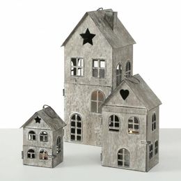 Spetebo Metall Laterne Häuser im 3er Set - Höhe der Laternen: 34/21 / 12 cm - Deko Windlicht Haus - Kerzenhalter Häuser für Innen und Außen