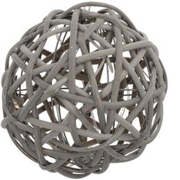 Spetebo - Deko Ball in Rattan Optik grau mit 10 led beleuchtet - ø 15 cm - Lichter Kugel aus Polyrattan mit Timer Funktion - Dekokugel mit