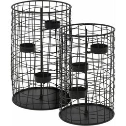 Spetebo - Metall Teelichthalter 2er Set schwarz - 25 / 21 cm - Gitterkorb Kerzenständer Drahtkorb mit Haltern für 6 Teelichter