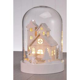 Spetebo - led Deko Glasglocke 18 cm - 3 led - warmweiß beleuchtete Tisch Dekoration mit Weihnachtsmotiv