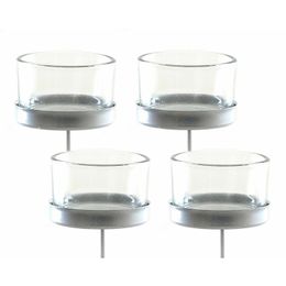 Spetebo Teelichtstecker Glas / Metall im 4er Set - Kerzenhalter in silber