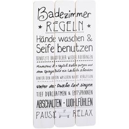 Spetebo - Holz Bild mit Badezimmer Regeln weiß - 60x30 cm - Wand Deko Planken Schild Bad