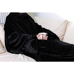 Spetebo - xl Kuscheldecke mit Ärmeln 240 x 150 cm - schwarz - Fleece Ganzkörperdecke zum Anziehen mit Kängurutasche - Ärmeldecke Deckenjacke