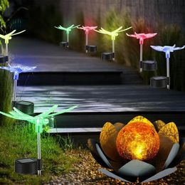 etc-shop 9x led Solar Lampen Lotoblume Außen Steck Leuchten Libelle Schmetterling Farbwechsel Strahler