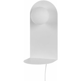 Beliani Wandleuchte Weiß Metall 1-Flammig mit Ablage Regal Schirm Kugelform Schalter Langes Kabel für Steckdose Modern Schlafzimmer Beleuchtung - Weiß