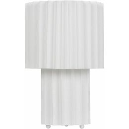 Beliani Tischlampe Weiß Leinen Rund 40 cm Stoffschirm Trommelform Rillen-Optik Kabel mit Schalter Modern Schlaf- u. Wohnzimmer Beleuchtung - Weiß