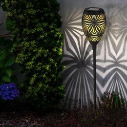 etc-shop Solarlampe schwarz Außenleuchte modern Steckleuchte Gartendeko, Terrassenlampe Dekorstanzungen Erdspieß, Metall gold, 1x led warmweiß, DxH 11x58 cm