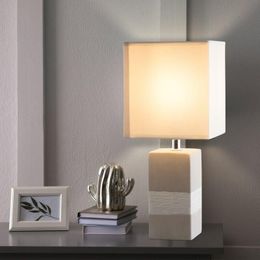 etc-shop - Tischlampe Wohnzimmer Tischleuchte Keramik Nachttischlampe grau weiß, Textilschirm, 1x E14 Fassung, LxBxH 14x14x32