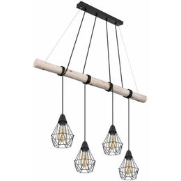 etc-shop Holzbalken Hängelampe Retro Holz Käfig-Design Hängeleuchte Esszimmerlampe hängend 4 Flammig, Kabel schwarz, 4x E27, LxBxH 90 x 15 x 150 cm