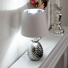 etc-shop Schreibtischleuchte Tischlampe Leuchte Keramik Esszimmer Leselampe im Ananas Design, Textil weiß, Fassung 1x E14, DxH 20x35 cm