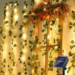 Solar-Lichterkette für den Außenbereich, 12 m, 100 LEDs, künstliche Efeu-Solargirlande, 8 Modi, wasserdichte Lichter für Garten, Balkon, Terrasse,