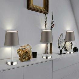etc-shop Tischleuchten Esszimmer Tischlampe Nachttischlampe Leselampe grau, Textil, Metall nickel matt, 1x E14,DxH 14x32 cm, 3er Set