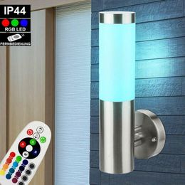 etc-shop Außen Bereich Wand Lampe Edelstahl Park Balkon Leuchte fernbedienung im Set inkl rgb led Leuchtmittel