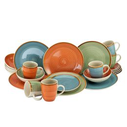 Creatable Kombiservice Geschirr-Set Country (24-tlg), 6 Personen, Steinzeug, Service, Spiraldekor, 24 Teile, für 6 Personen, blau|bunt|grün