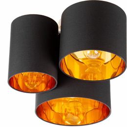 etc-shop - Deckenleuchte schwarz gold Deckenlampe Esszimmerlampe 3-flammig rund Leuchte, Metall Textil, 3x E27 Fassung, d 15-20-30 cm