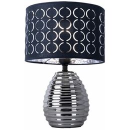 etc-shop Tischlampe silber Schirm grau Nachttischlampen Schlafzimmer Schirmlampe Tisch grau, aus Keramik in chrom mit Samtschirm, 1x E27, DxH 25x38 cm