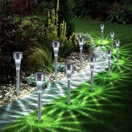 etc-shop Solarleuchten Erdspieß Solarlampen Set Garten Steckleuchte Außenleuchte Wegbeleuchtung, alu Glas klar, DxH 5,5x36,5 cm, 10er Set