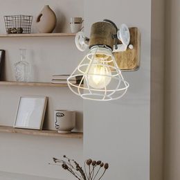 etc-shop Wandleuchte Wandlampe Wohnzimmerleuchte Holzlampe Flur, Spot beweglich Holzoptik, Metall weiß, 1x E27 Fassung, LxBxH 12x3x9cm