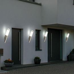 etc-shop Wandleuchte Außenwandlampe Edelstahl Gartenlampe silber Haustürlampe, Fackel Optik, 1x E27, DxH 7,6x40 cm, 4er Set