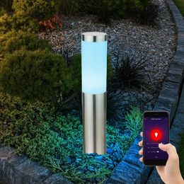 etc-shop Smart LED Außenlampe silber Sockelleuchte dimmbar Garten Stehlampe Wegeleuchte Terrassenlampe Edelstahl, RGB LED 10W 806Lm,warmweiß-kaltweiß, DxH