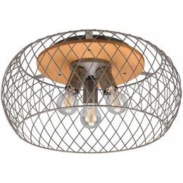 etc-shop - Deckenleuchte Metall Deckenlampe silber Holzlampe rund Esszimmer Käfig Lampe Beleuchtung in Gitterform, Fassung 3x E27, DxH 50x28 cm