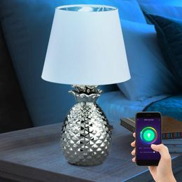 etc-shop Tischlampe Tischlampe Leselampe Nachttischlampe, Smart Home App-Sprachsteuerung dimmbar CCT Timer Memory, Ananas Keramik silber weiß, 1x RGB LED 5W