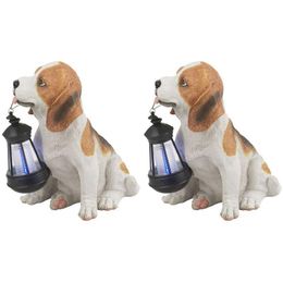 etc-shop 2er Set led Solar Skulptulampe Aussen Leuchte Hund Garten Hund Tier Motiv Licht