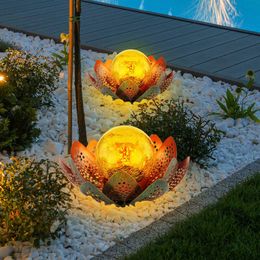 etc-shop Garten Außenlampen Solarleuchte dekorative led Solarleuchte im Lotusblüten Design, Glaskugel goldfarben, led, 22cm, Terrasse, 2er Set