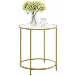 Songmics - vasagle Beistelltisch rund, Glastisch mit goldenem Metallgestell, kleiner Couchtisch, Nachttisch, Sofatisch, Balkon, robustes Hartglas,