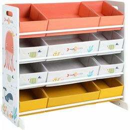 Songmics Spielzeugregal, Kinderzimmerregal mit 12 Stoffboxen, für Bücher und Spielzeug, Spielzeug-Organizer, Kinderzimmer, für Kinder, multifunktional, weiß