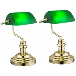etc-shop 2er Set Nostalgie Antik Retro Tisch Lampe Banker Leuchte Schreibtischlampe grün