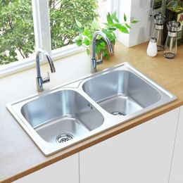 MAISONCHIC - Küchenspüle Spülen mit 1 Becken Spülbecken Doppelbecken mit Sieb & Siphon Edelstahl DE75223