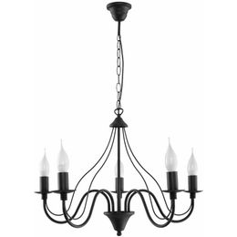 etc-shop - Pendelleuchte Stahl schwarz Lampe Kronleuchter Wohnzimmerleuchte Deckenleuchte Hängelampe, 5-flammig hängend, 5x E14, LxBxH 60x60x80 cm