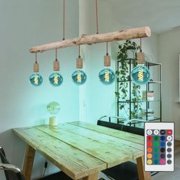 etc-shop Retro Decken Pendel Lampe Fernbedienung dimmbar Holz Hänge Leuchte im Set inkl. rgb led Leuchtmittel