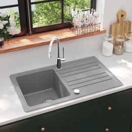 MAISONCHIC Küchenspüle Granitspüle Spülen mit 1 Becken Spülbecken mit Abtropffläche Reversibel Grau DE26697
