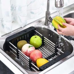 Abtropfkorb, Spülbecken-Abtropfgestell, Edelstahl-Teleskop-Abtropfgestell, zum Abwaschen von Geschirr in der Küchenspüle, zum Abtropfen von Obst und