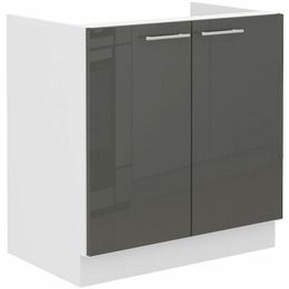 Spülenschrank 80 Lara Grau Hochglanz + Weiß matt Küchenzeile Küchenblock Küche