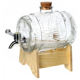 Fass mit Hahn, fassförmiger Getränkespender aus Glas 1-3L, Fass mit Zapfhahn, transparenter Sp - Kadax