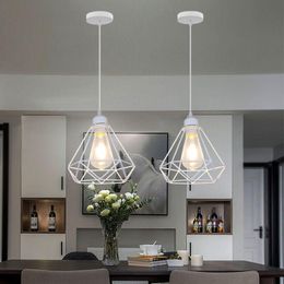 1x Pendelleuchte Vintage Industriell E27 20cm Deckenleuchte Leuchte Lampenschirm Käfig Metall für Küche Wohnzimmer Weiß