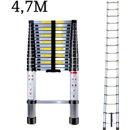 4,7M Teleskopleiter aus Aluminium Höhen Verstellbar, Loftleiter mit Stabilisator, 150 kg/330P Belastbarkeit (Silber)