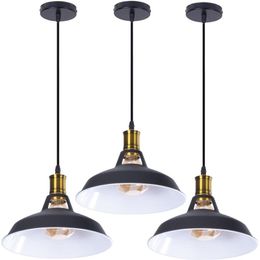 Vintage Pendelleuchte Lampenschirm Hängelampe aus Metall Edisen E27 Lampe für Loft Esszimmer Wohnzimmer Flur Schwarz & Weiß - 3PCS