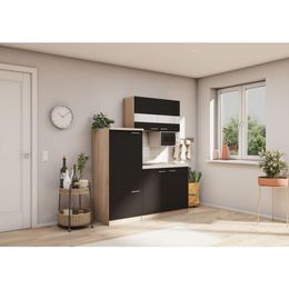 respekta - Küche Miniküche Single Eiche Schwarz Kühlschrank Luis 160 cm